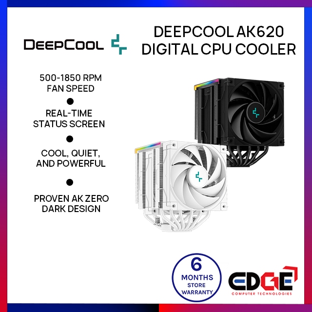 EDGE | DEEPCOOL AK620 Digital w/ Status Display CPU Cooler, 1850rpm ...