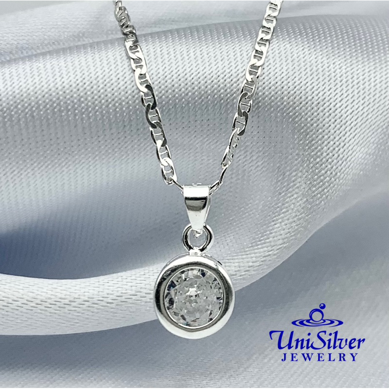 Unisilver 925 Sterling Silver Round Cut Stone Pendant Necklace ( NPS33 ...