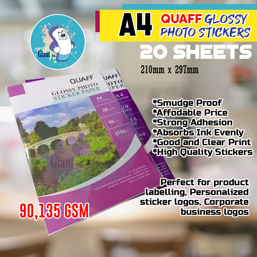 Quaff Photo Sticker 90&135gsm 20pcs Glossy for inkjet printer | Shopee ...