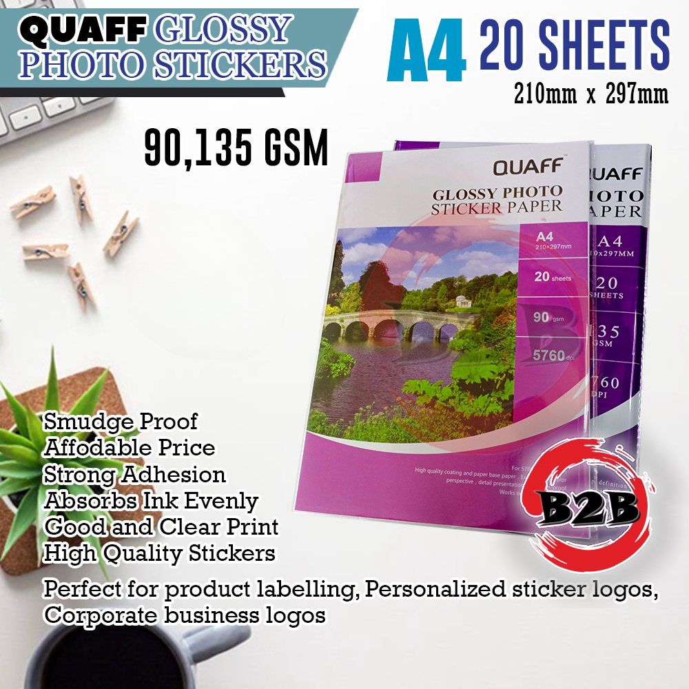 Quaff Glossy Photo Sticker Paper 135gsm / 90 gsm A4 Size | Shopee ...