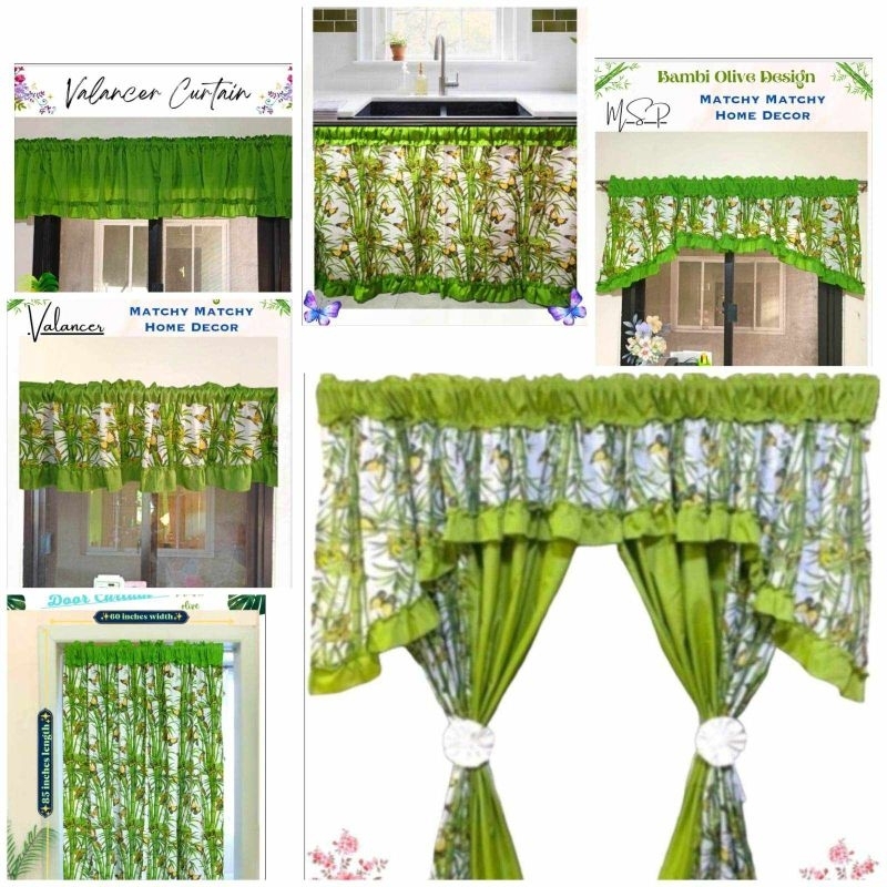 Bambie Olive Design Set Curtain...( Valancer,single panel,door,kitchen ...