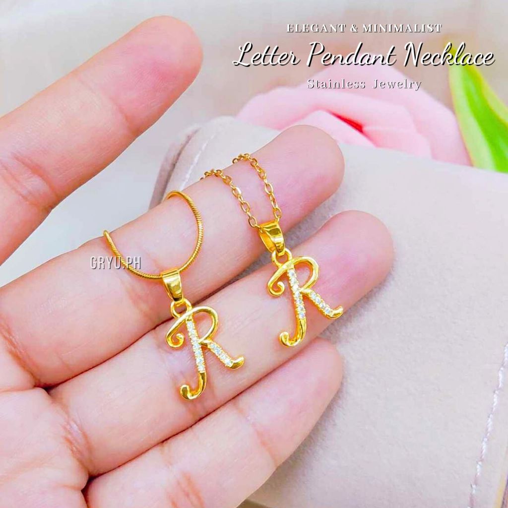 Gryu.ph Letter Initials Cursive Stainless Necklace in 18inches Basic ...