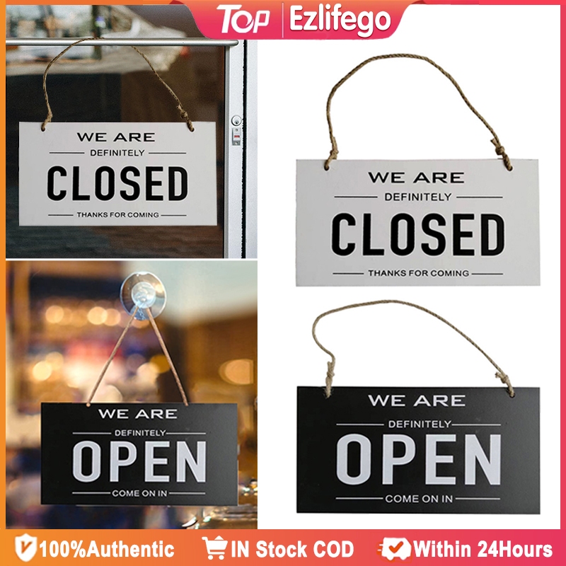 Wooden Open Closed Signage Business Two Sided Reversible Store Hanging ...