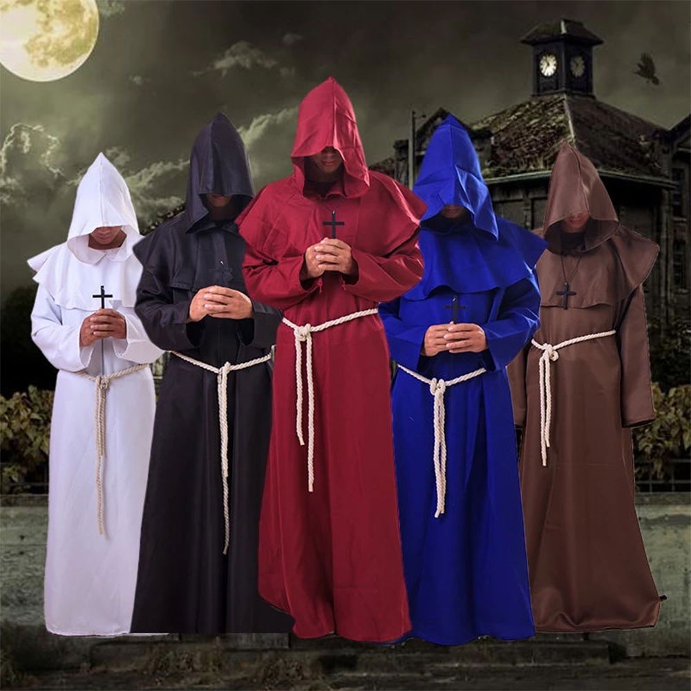Medieval Halloween Christian Friar Priest Robes Witch Wizard Cloak Cape ...