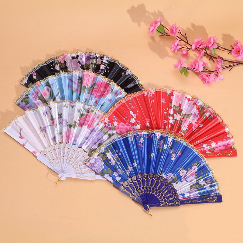 Silk cloth gold-edged fan dancing fan printing handmade fan 1PCS ...