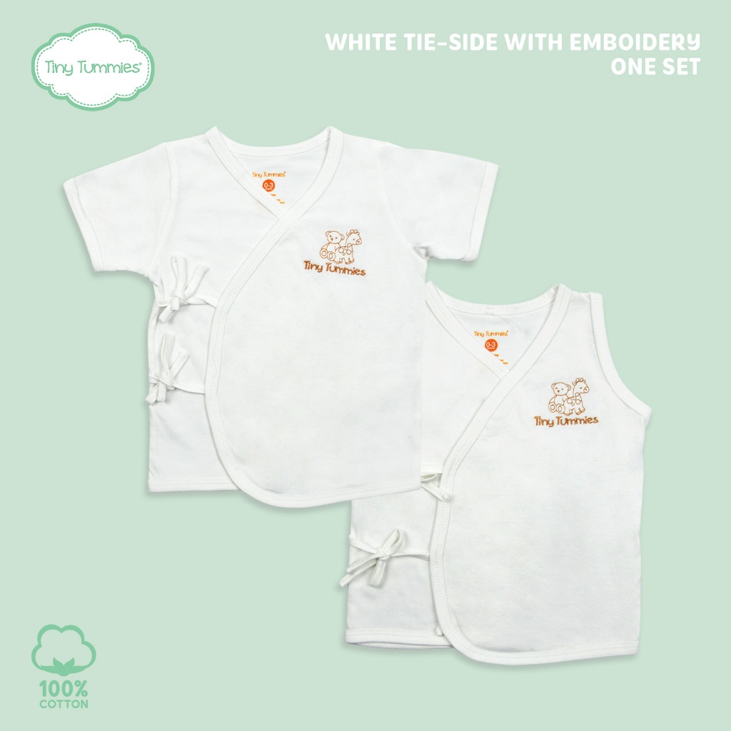 Tiny Tummies 2in1 Newborn Baby Tie-Side Set White with Embroidery ...
