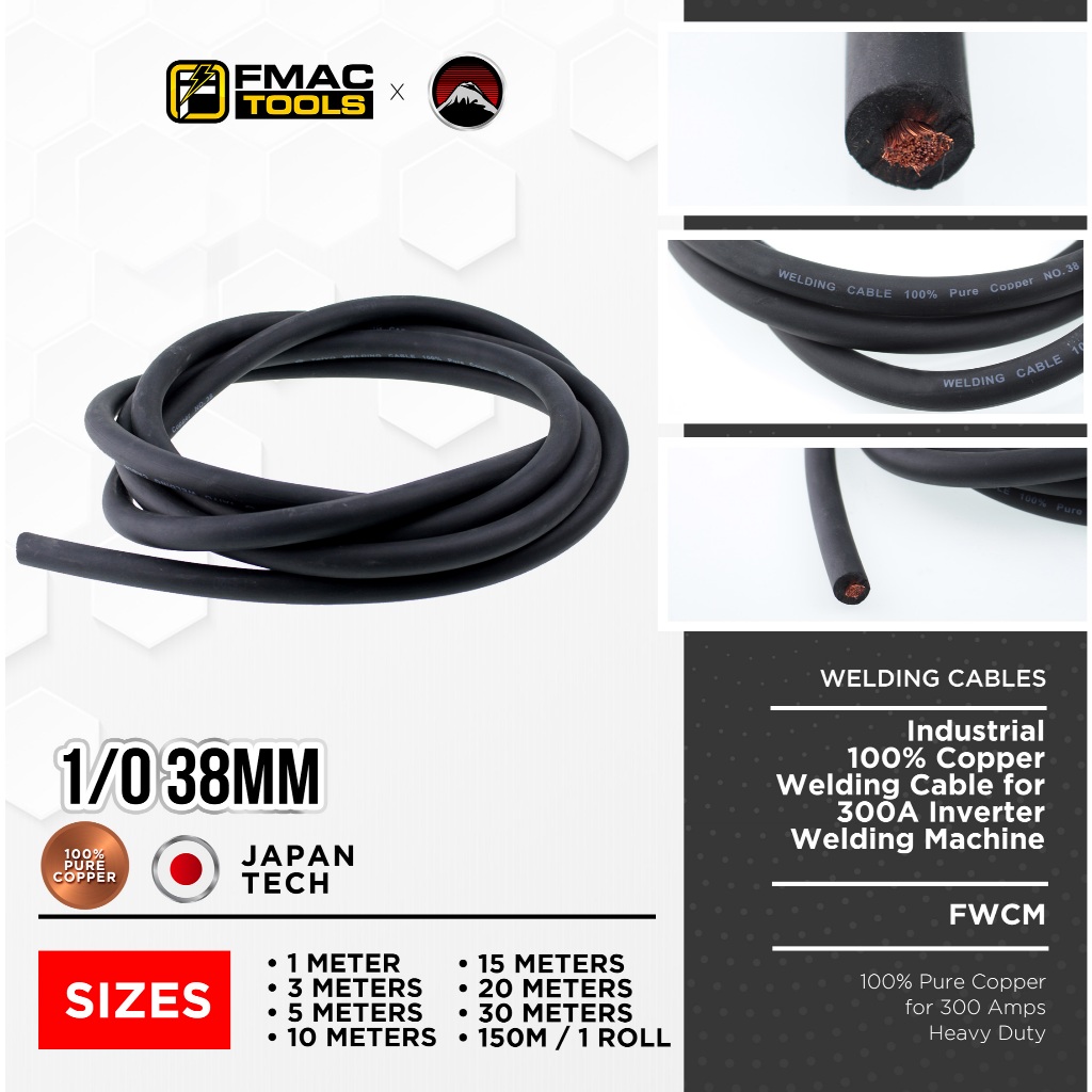 Industrial 100% Pure Copper 1/0 38mm Welding Cables for 300A Inverter ...