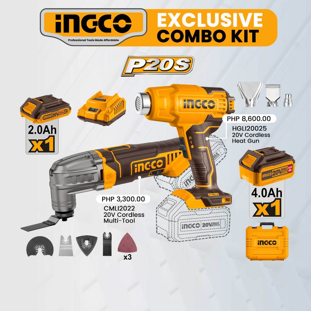 INGCO 2pcs Combo Kit Cordless Heat Gun with Oscillating COSLI230703 IPX ...
