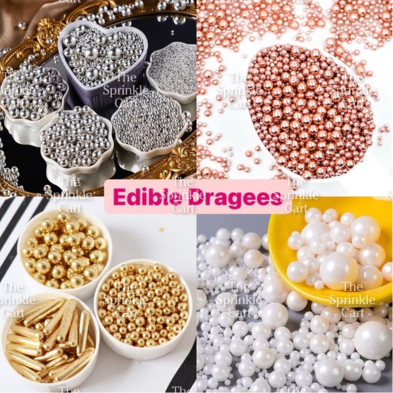 Edible Sprinkle Dragees Luxe Series Metallic Gold Rosegold Matte Pastel 50grams Decoration ...