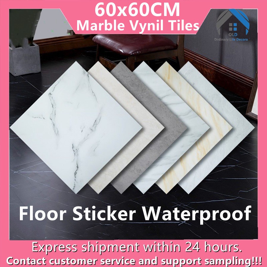 60x60cm Marble Vinyl Tiles Floor Sticker Waterproof Floor Tiles Self ...