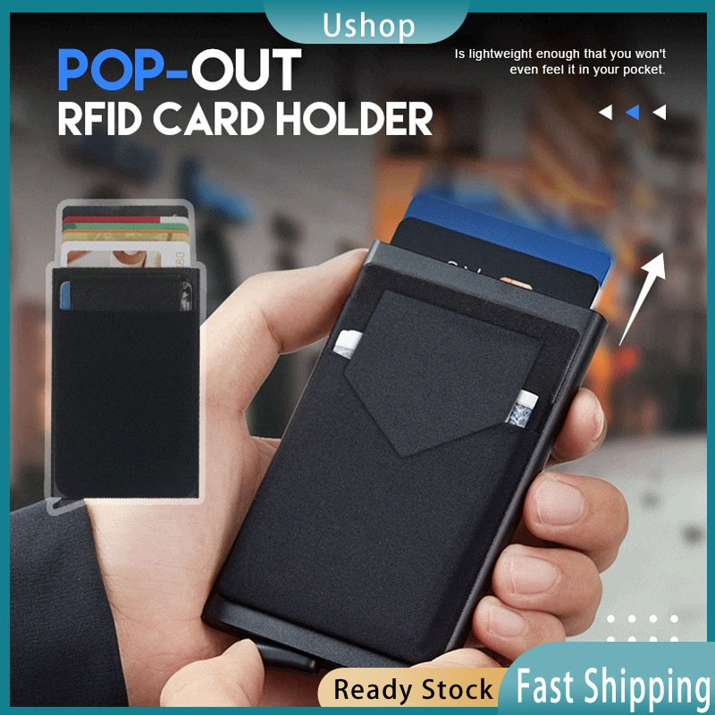 Card Holder Ultra-Thin Aluminum Automatic Pop-Up Smart Wallet Mini Rfid ...