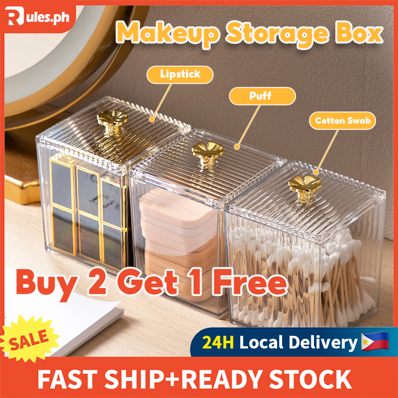 Rules Transparent Puff Storage Box Jar Cosmetic Makeup Organizer Cotton ...