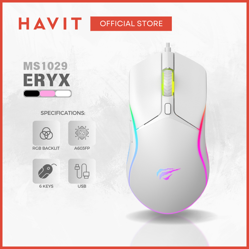 Havit Eryx MS1029 || RGB Backlit Gaming Mouse || Black, Pink, and White | Shopee Philippines