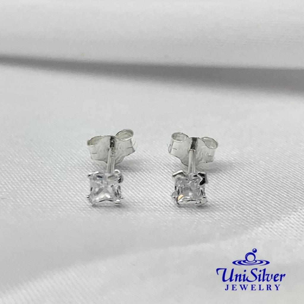 Unisilver 925 Sterling Silver Tiny Square CZ Stone Stud Earrings (ES481 ...