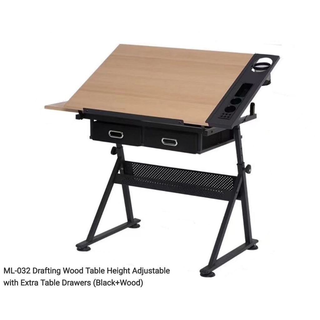 ML-032 Drafting Wood Table Height Adjustable with Extra Table Drawers ...