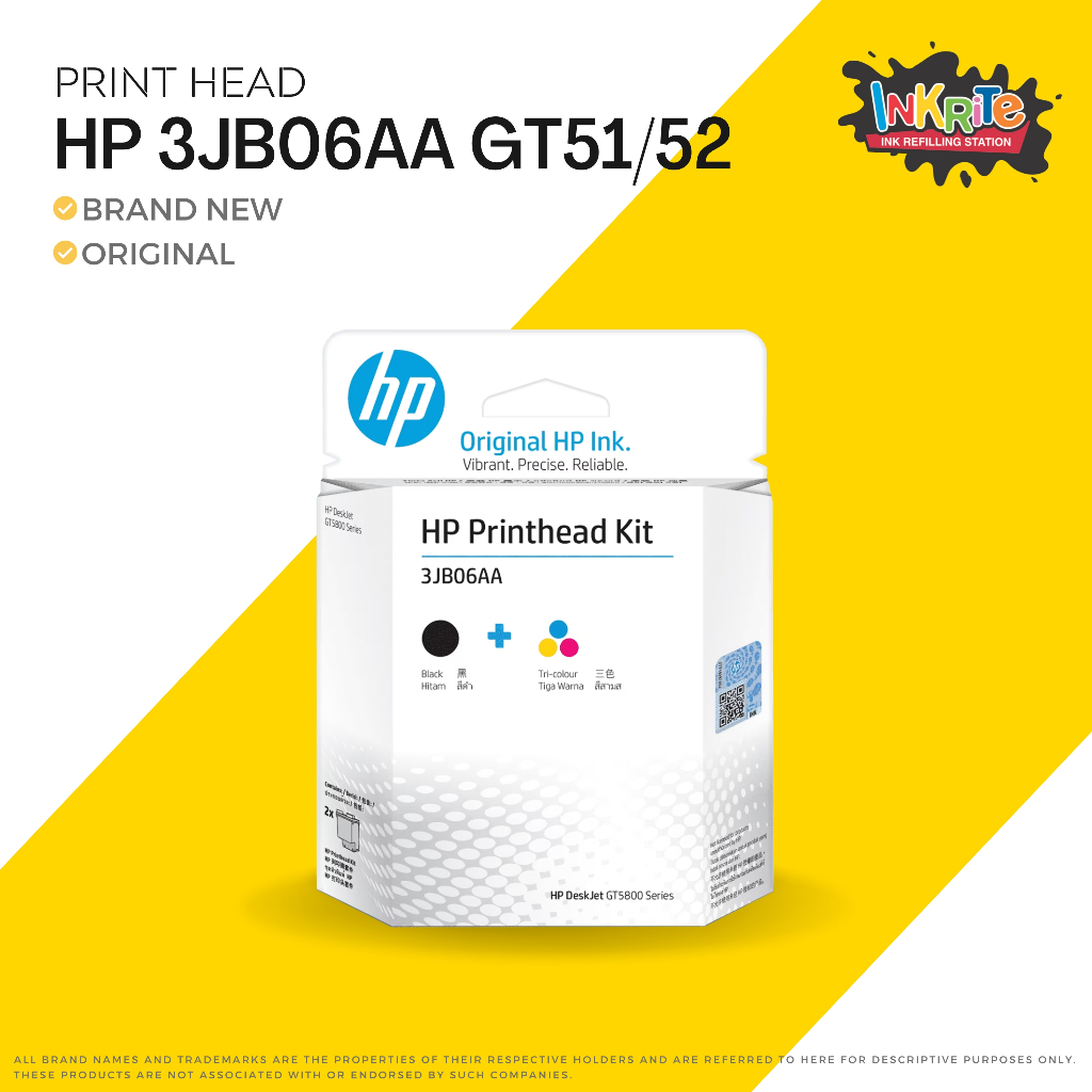 Original Genuine HP 3JB06AA GT51/52 Printhead for HP GT5810 GT5820 310 ...
