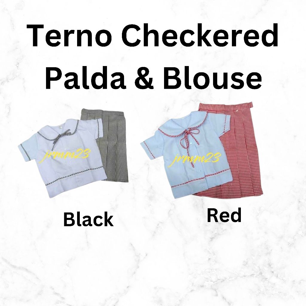 Blouse And Checkred Black and Red Palda School Uniform | Shopee Philippines