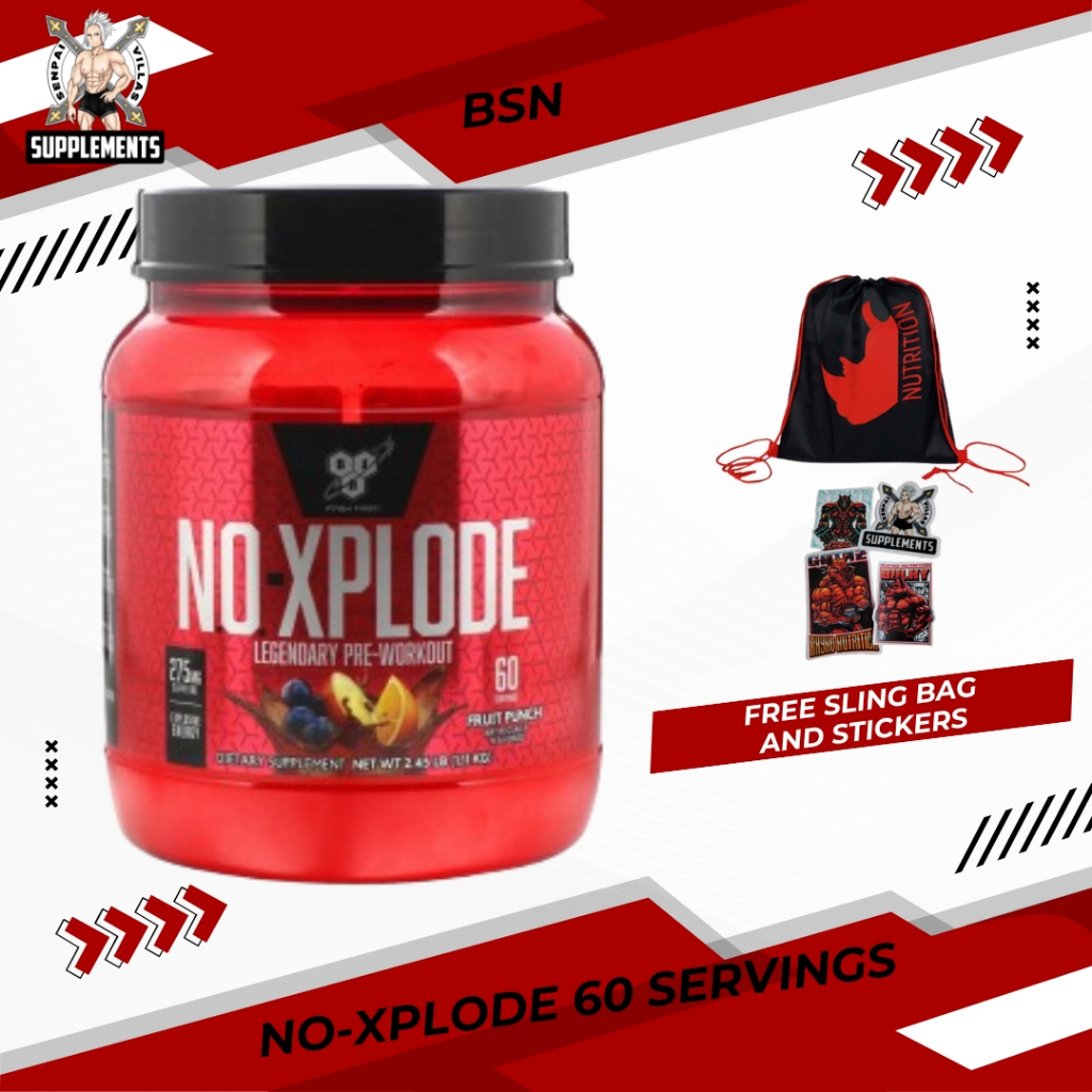 BSN NO XPLODE PRE WORKOUT 60 SERVINGS 2.45LB WITH FREE SLING BAG AND STICKERS | Shopee Philippines