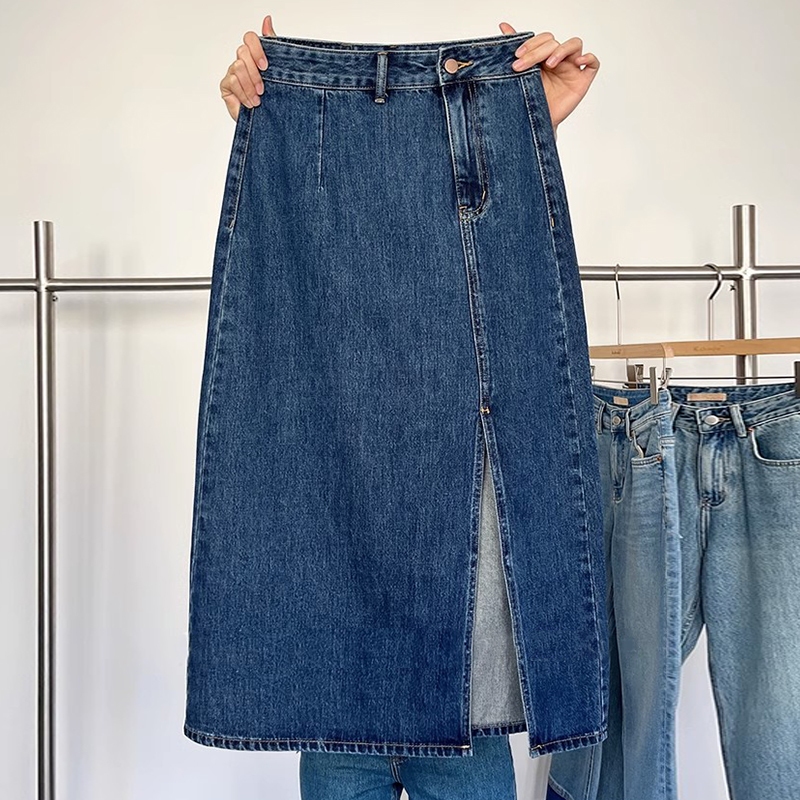 Sexy High Slit denim long skirt plus size high waist fashion A-line ...