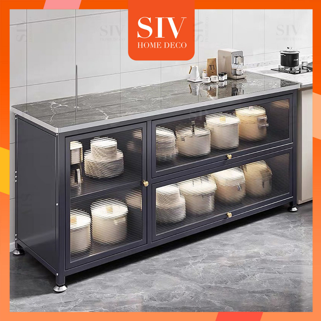 【Slate Tabletop】SIV Kitchen Island Cabinet Metal Pantry Display Cabinet ...