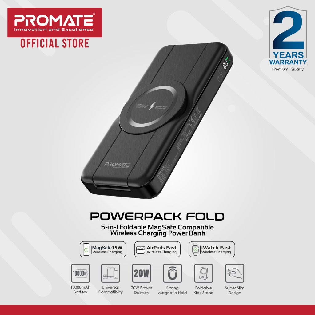 Promate PowerPack-Fold 5in1 Foldable Magsafe Compatible Wireless ...
