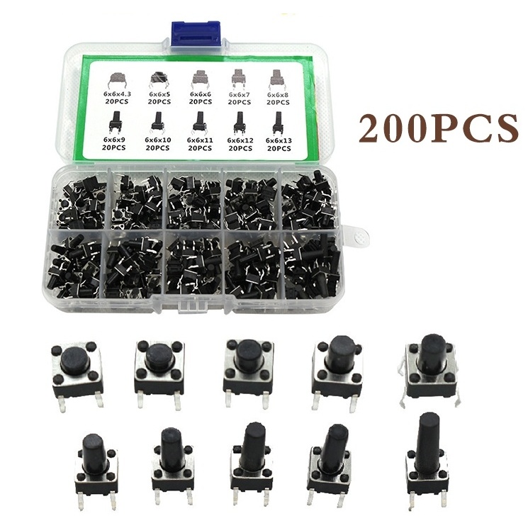 200PCS/BOX 10 Kinds (6x6x4.3/5/13) Keys Touch Switch Appliance Repair ...