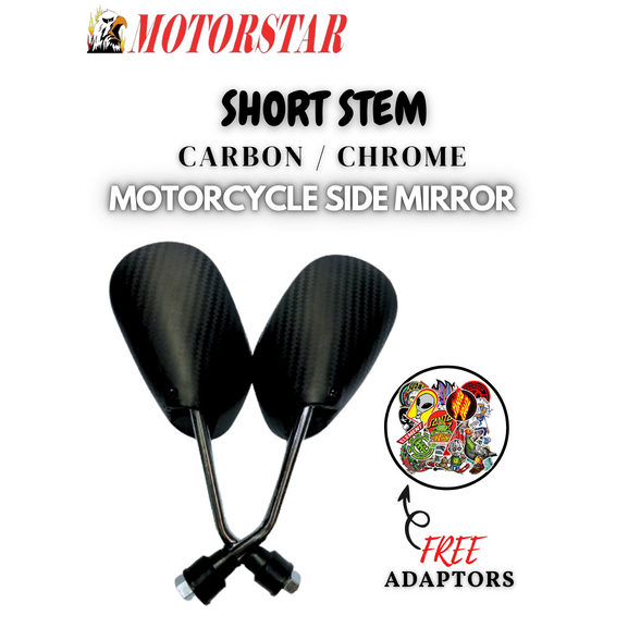 MOTORSTAR WELL 125 Motorcycle CARBON SHORT STEM CHROME SIDE MIRROR 88MM ...