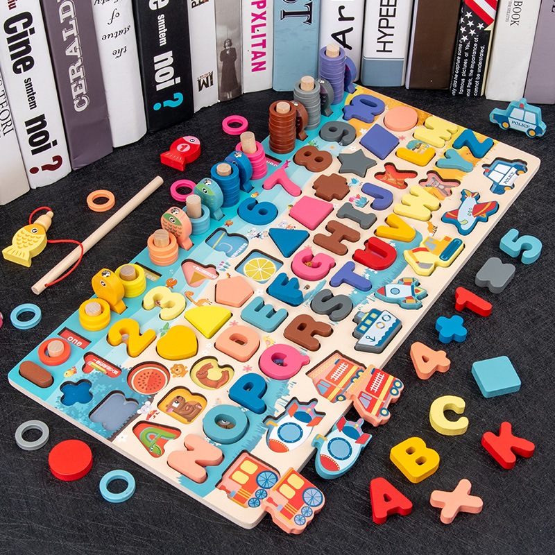 Alphabet Digital Puzzle Wooden Toys Number Letter shape Board Children ...