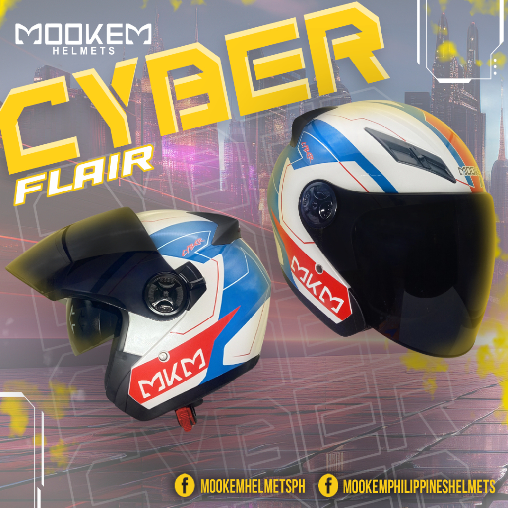 Mookem Half Face Helmet - Z0010 FLAIR - CYBER - Dual Visor ( Clear ...