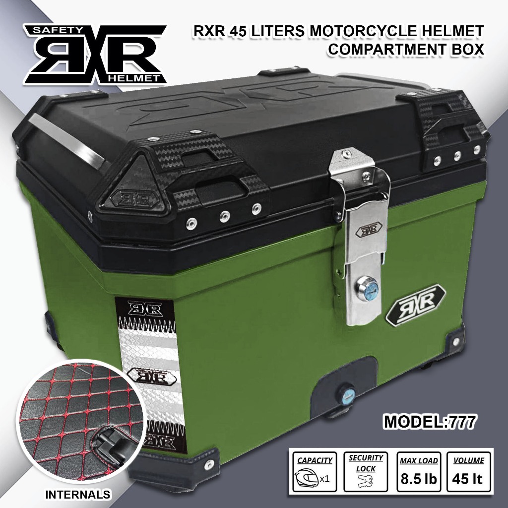 RXR HARD PLASTIK TOP BOX 45L Motorcycle Compartment Box Helmet Box ...
