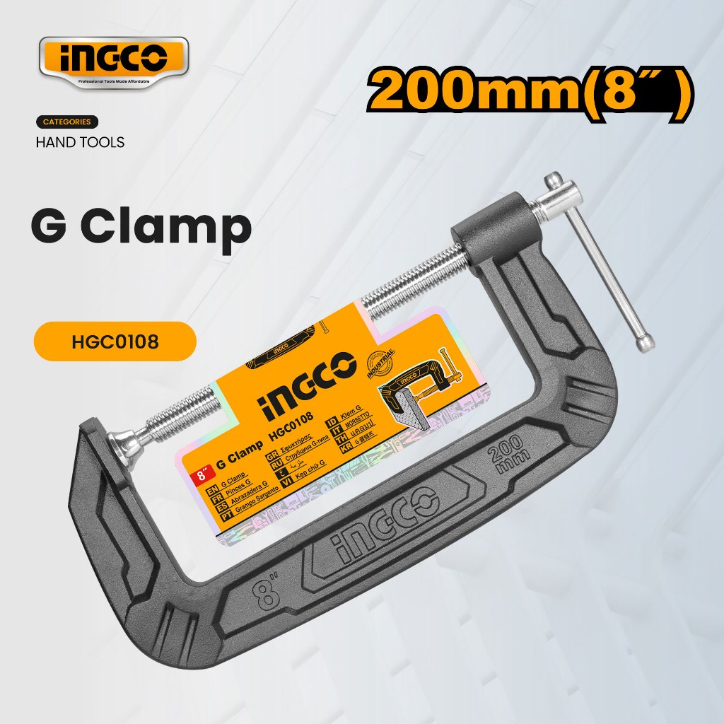 Ingco 8'' G Clamp Cast Iron T-shaped thread HGC0108 IHT | Shopee ...