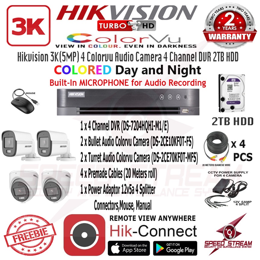 Hikvision 3K (5MP) Colorvu with Audio 4 Camera 4 Channel DVR 2TB HDD ...