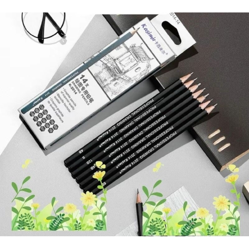 14pcs Artists Sketch Drawing Pencil Set 12B-6H Art Craft Gift Black Professional Charcoal Sketch ...