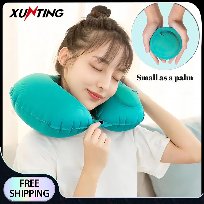 Push Type Automatic Inflatable U-Shaped Travel Neck Pillow with Storage ...