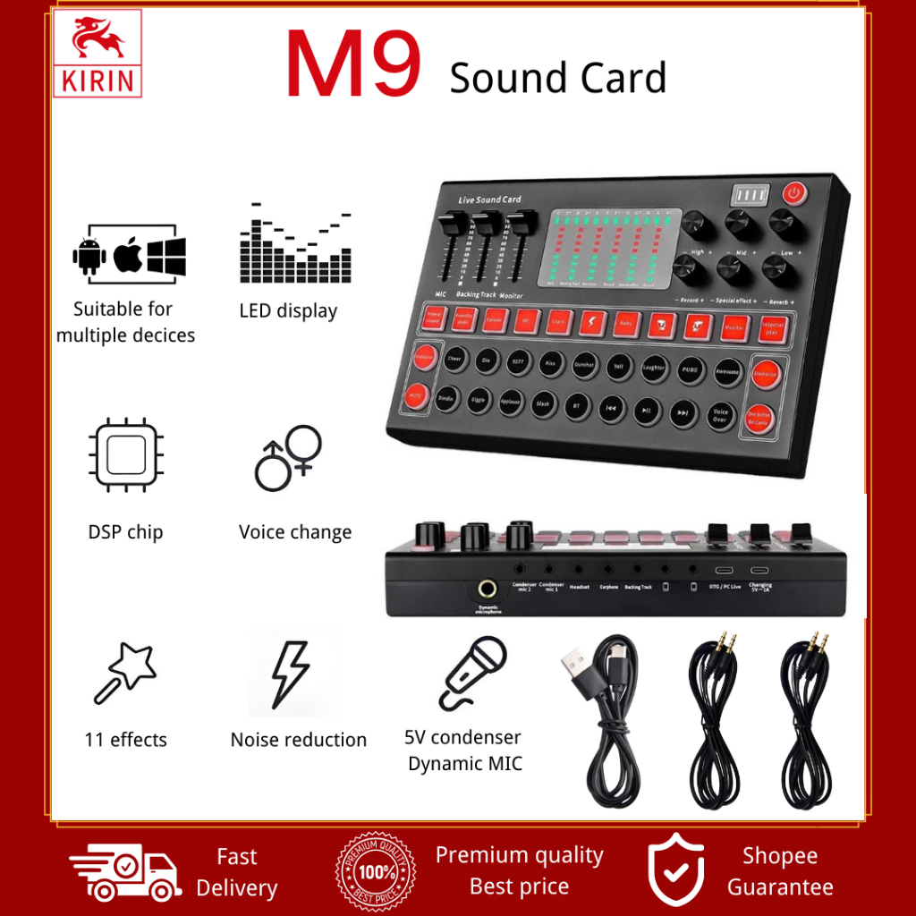 KIRIN M9 Live Sound Card Audio Sound Mixer Board External DJ Audio ...