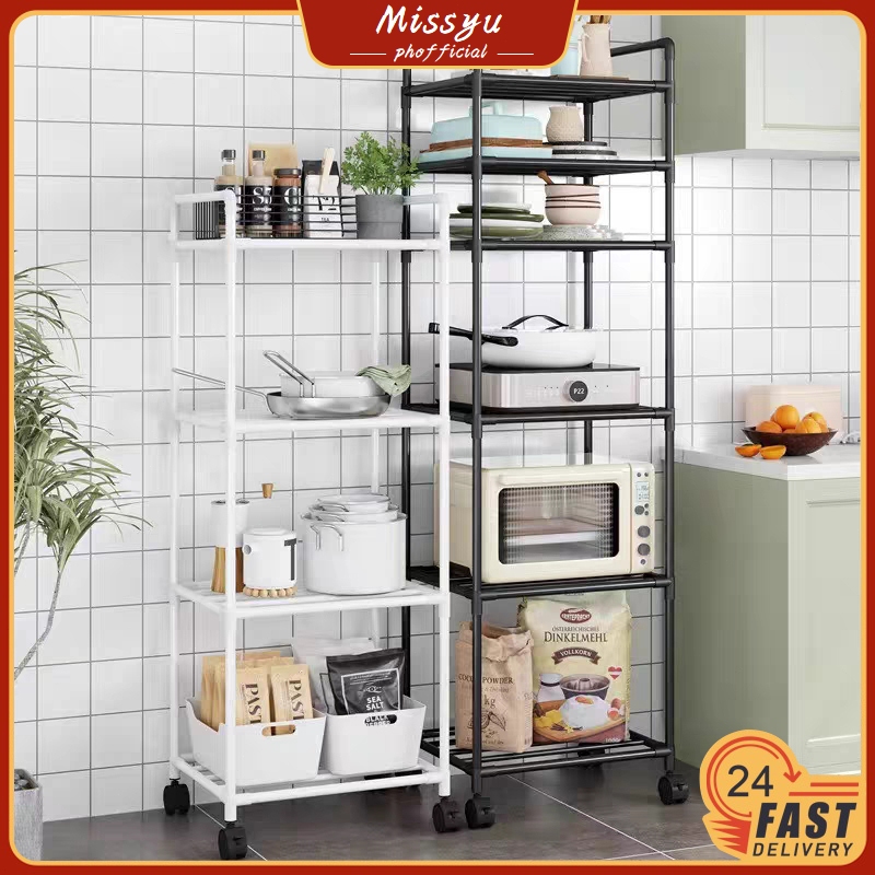 Black/White Kitchen Rack Organizer Rustproof Thicken Microwave Shelf ...