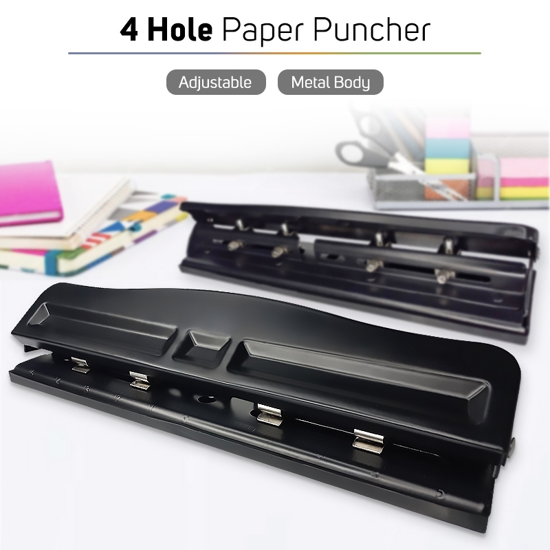 Adjustable 4 Hole Puncher Metal Desktop Paper Puncher for A4 4-Ring ...