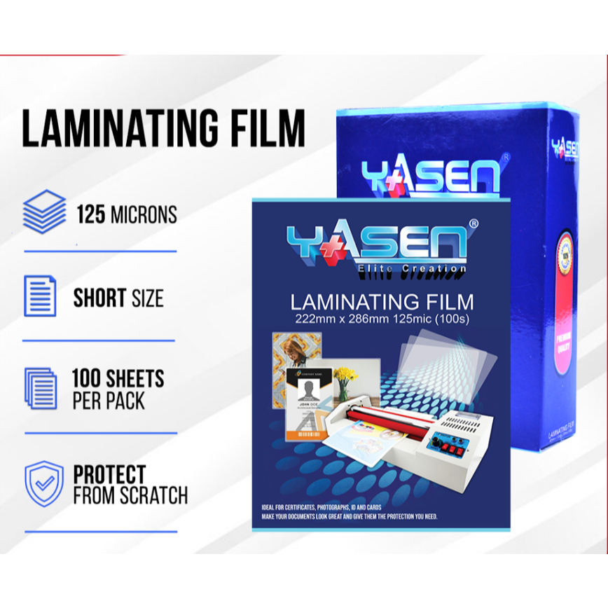 Yasen Laminating Film Short 222mm x 286mm 125 Microns (100 Sheets ...