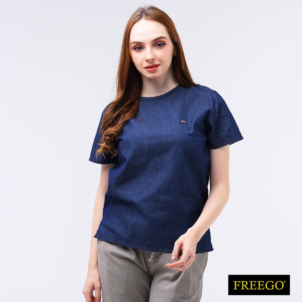 Freego Ladies Chambray Short Sleeve Blouse APT04-0044 | Shopee Philippines