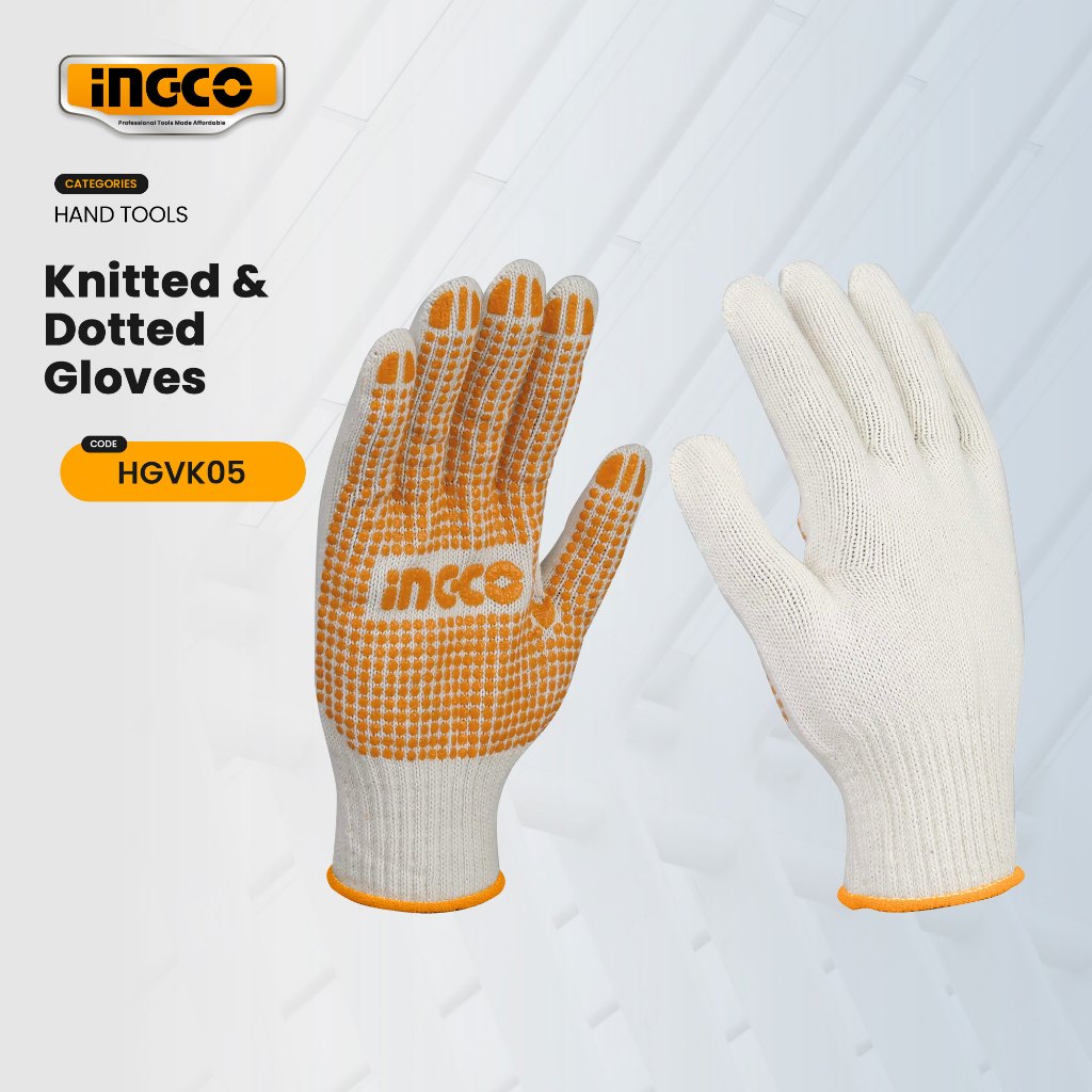 Ingco Knitted & Dotted PVC Gloves XL Class A Cotton for Hand Protection ...