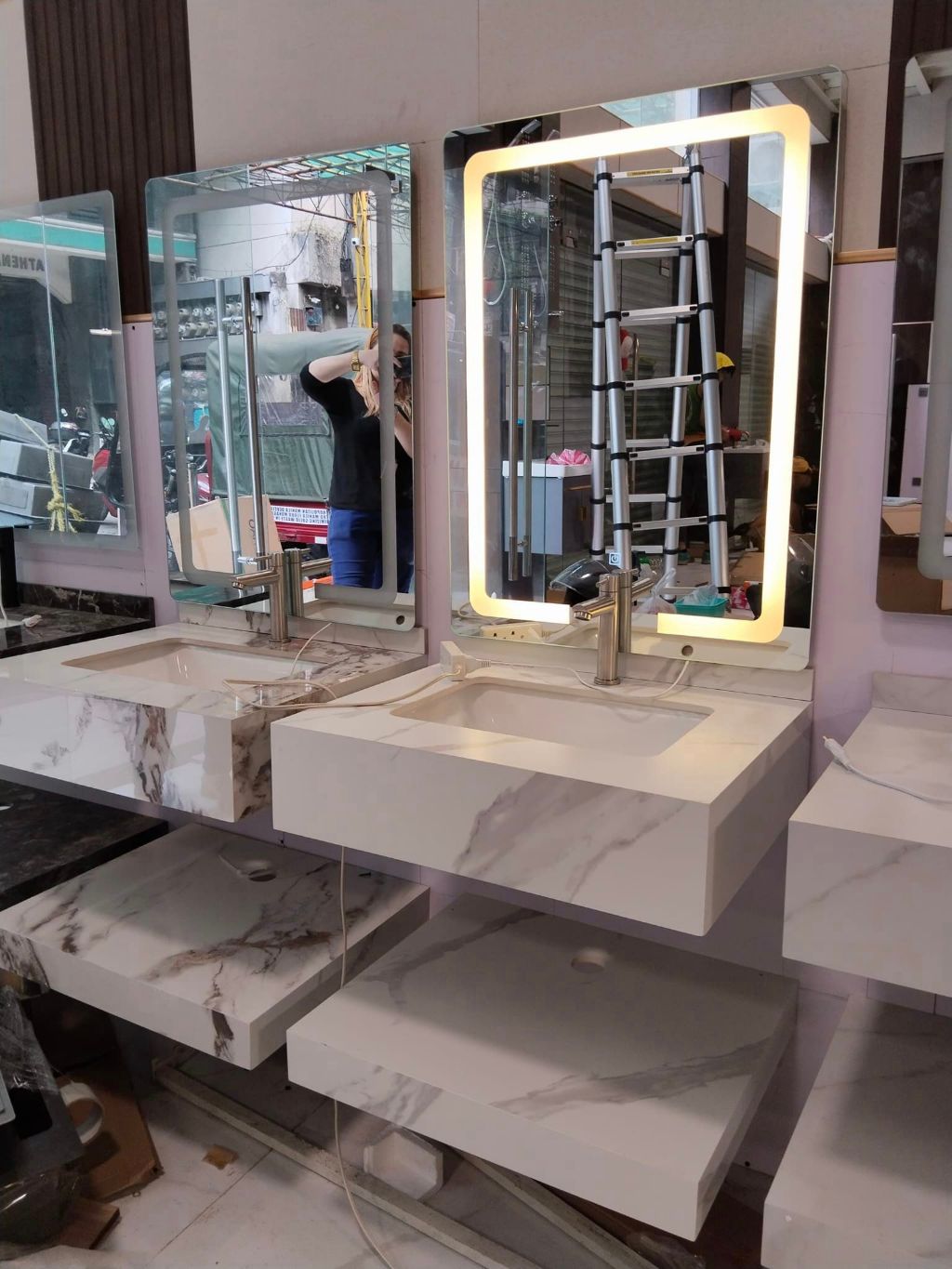 100x50 Complete Set Granite Wall Hung Basin / LED Touch Screen Mirror ...