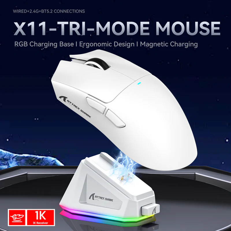Attack Shark X11 Gaming Mouse with Magnetic RGB Charging Dock PixArt ...