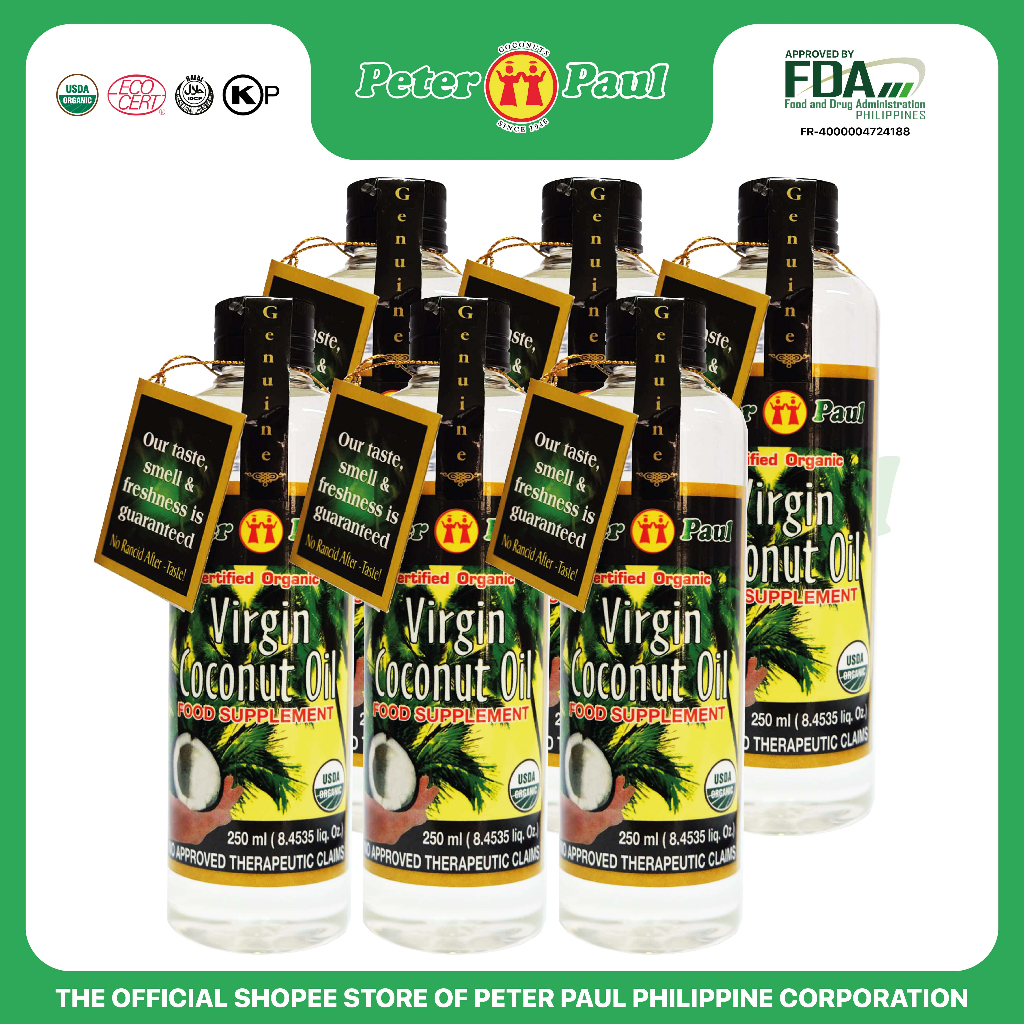 PETER PAUL Organic Virgin Coconut Oil VCO Food Supplement 250ML, 6-pcs ...