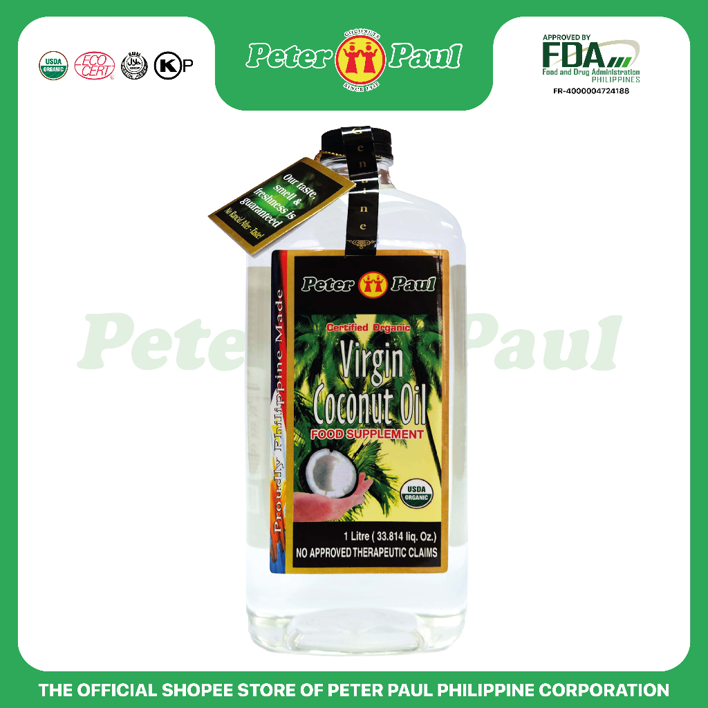 PETER PAUL Organic Virgin Coconut Oil VCO Food Supplement 1 LITER ...