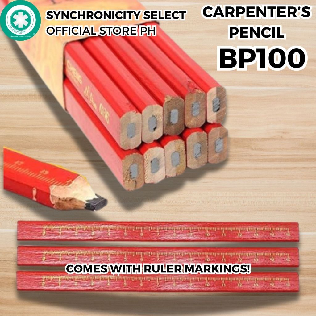 BP100 Carpenter's Pencil Octagonal Flat Surface Black Woodworking ...