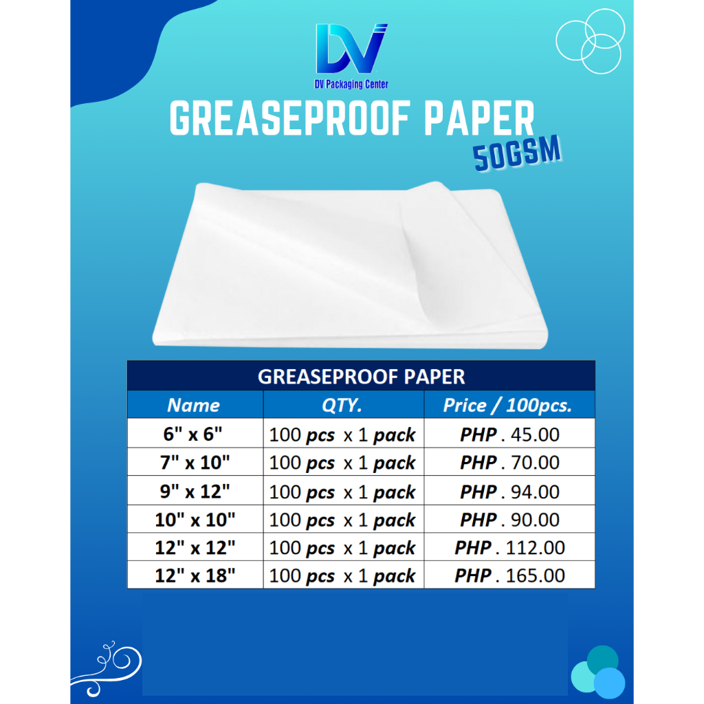 DV Greaseproof Grease Proof Paper (1 Pack x 100 Sheets) | Shopee ...