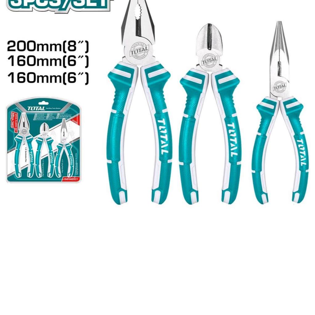 TOTAL 3pcs Pliers Set - Combination, Long Nose and Diagonal Cutting ...