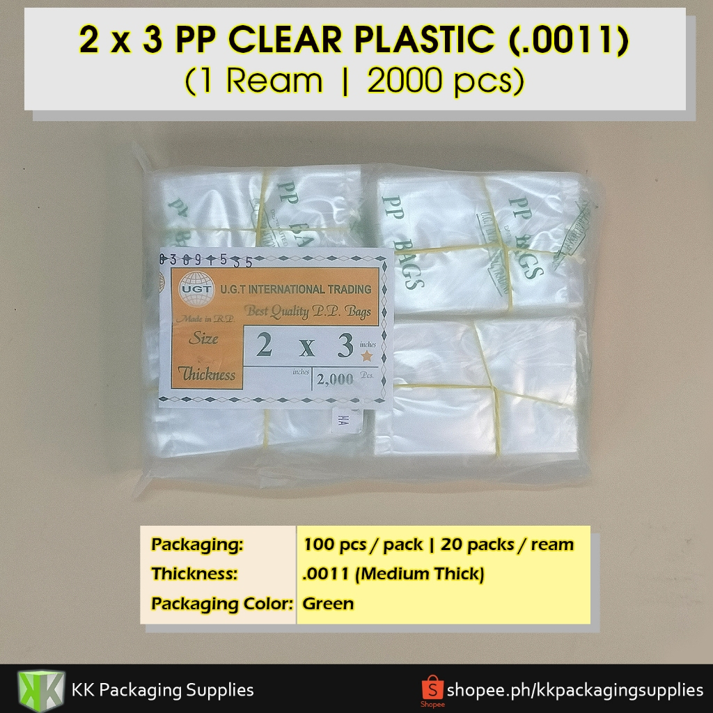 2x3 in. PP Plastic Bag Clear 1 Ream Thickness .0011 (20packs/ream ...
