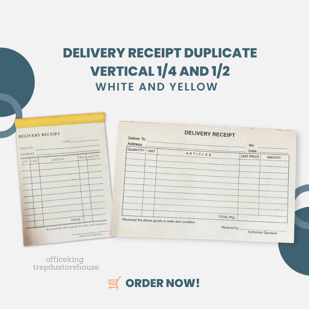 Delivery receipt ordinary with duplicate white and yellow vertical 50 ...