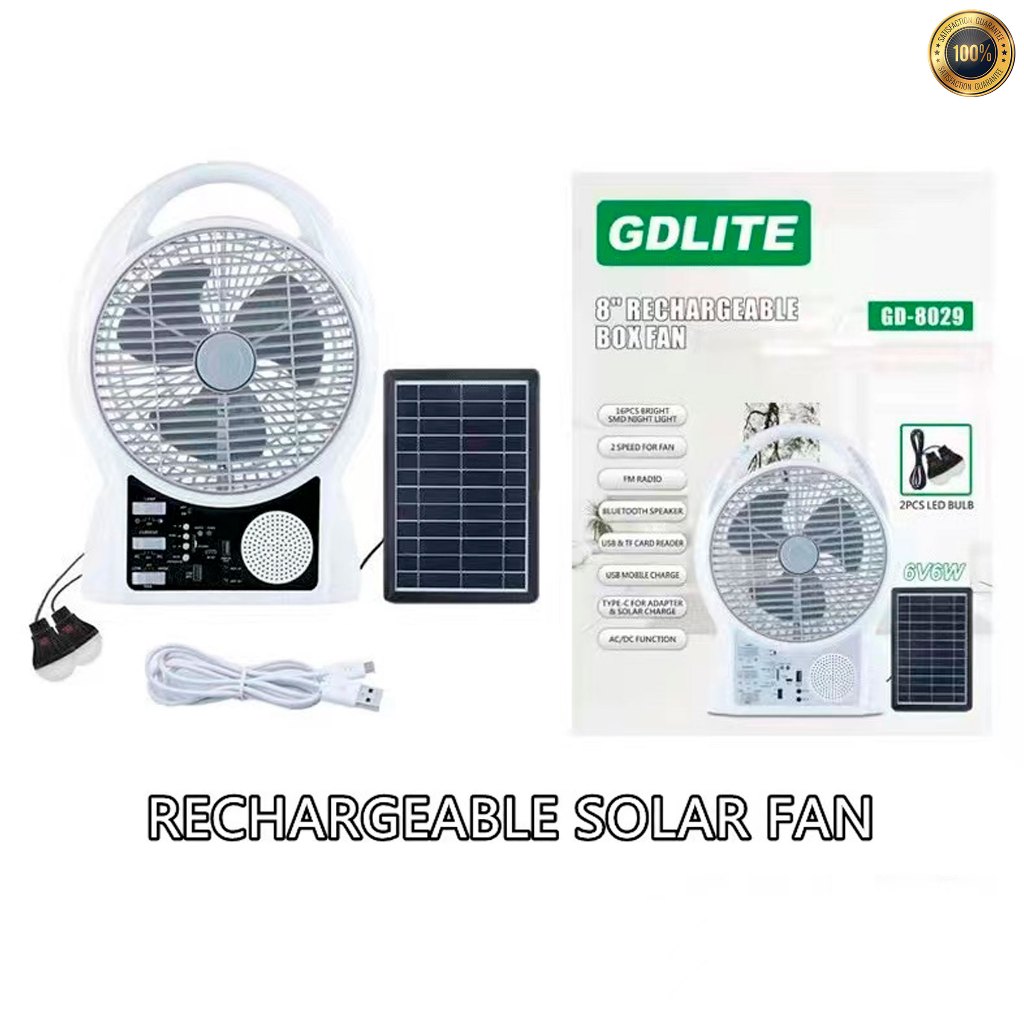 CREATIVE_GDLITE 8Inch Solar Power Desk Fan Rechargeable Fan with ...